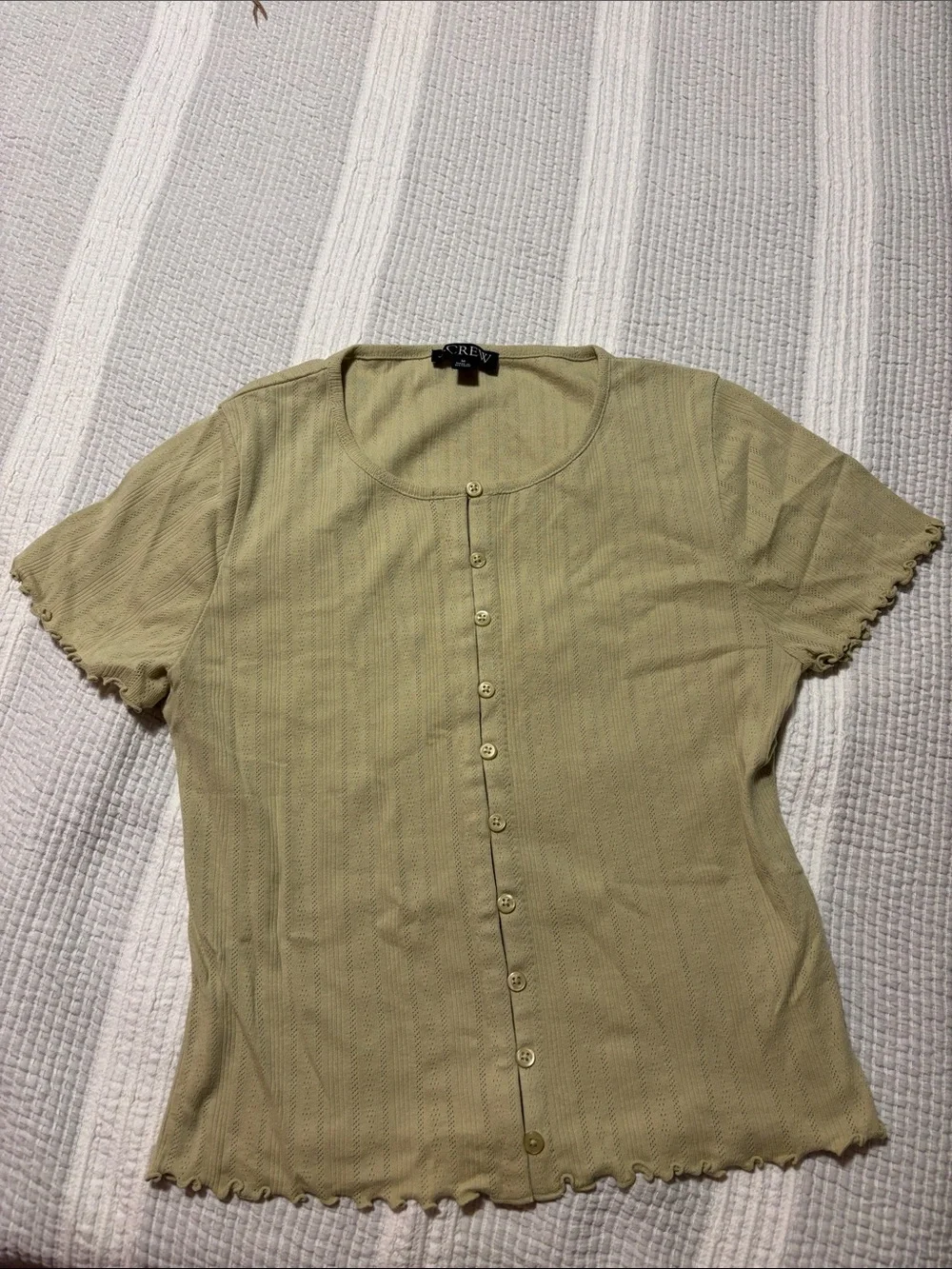 J. Crew | Tops | J Crew Short Sleeve Buttonfront Top Pointelle In Light ...